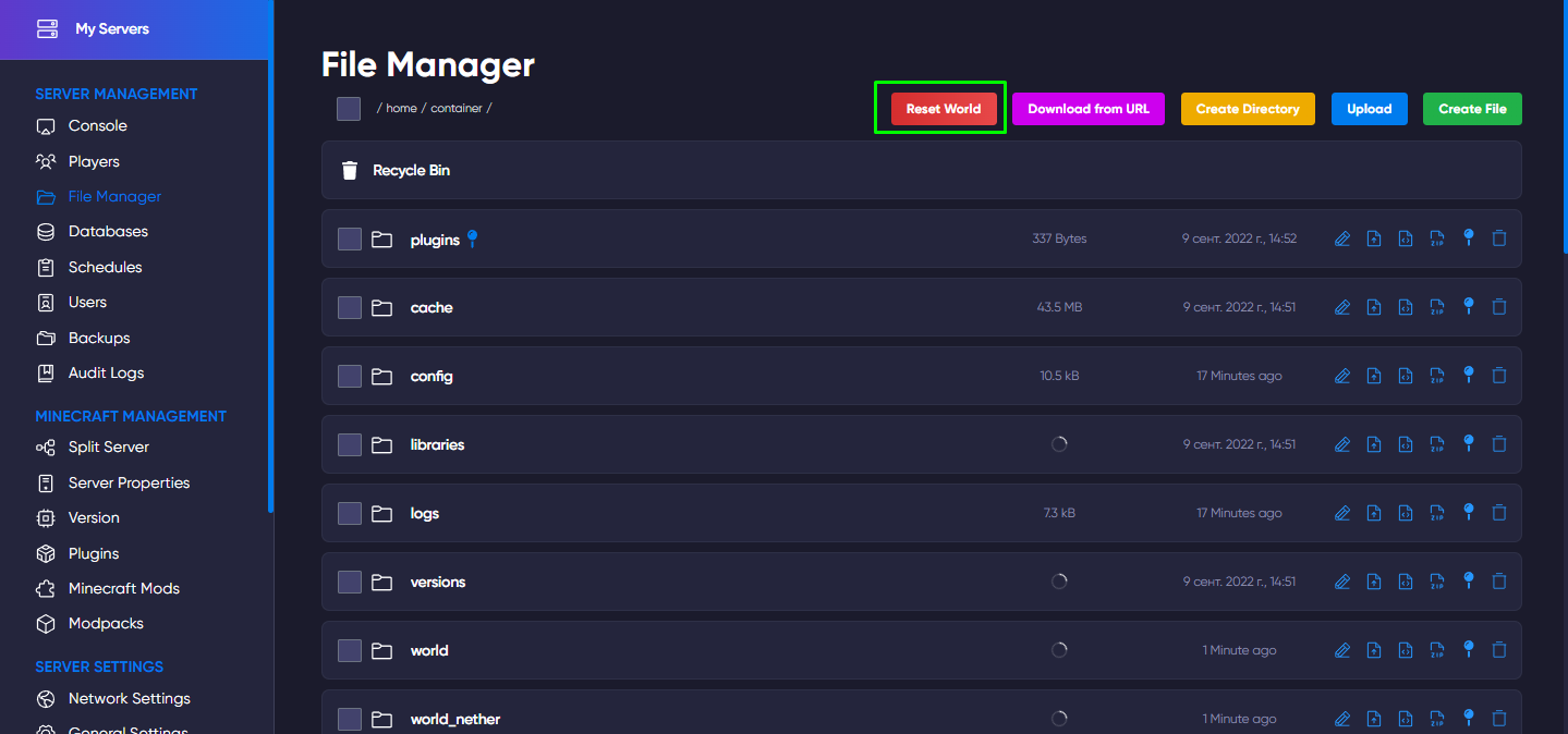 How to reset Minecraft Server World? - Godlike